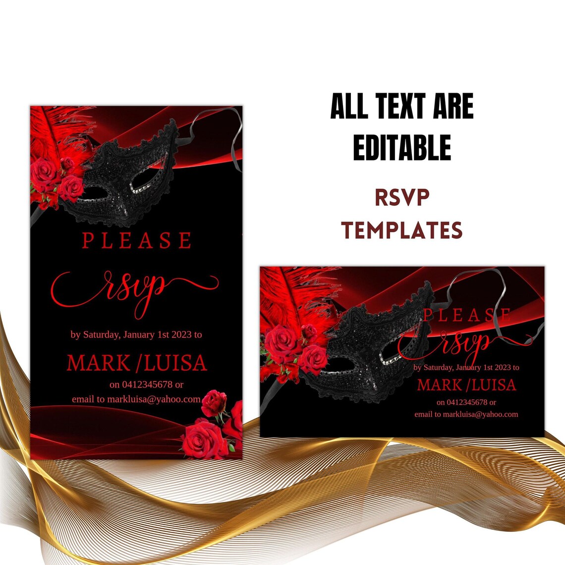 RSVP Card Printable Black Red Masquerade Theme Template / Digital File ...