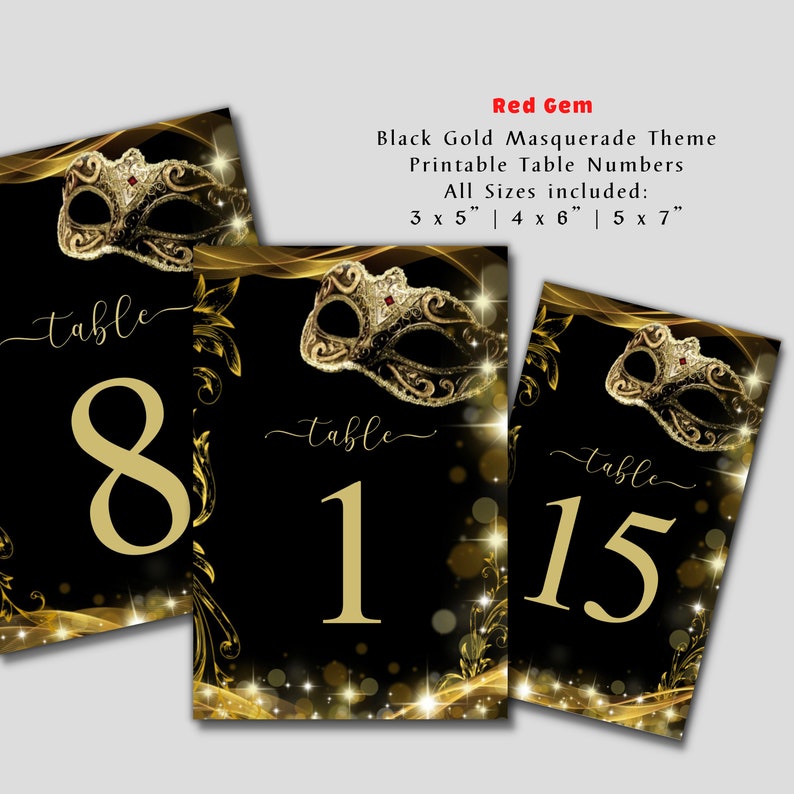 Printable Table Numbers Black Gold Theme / Digital File / Digital ...
