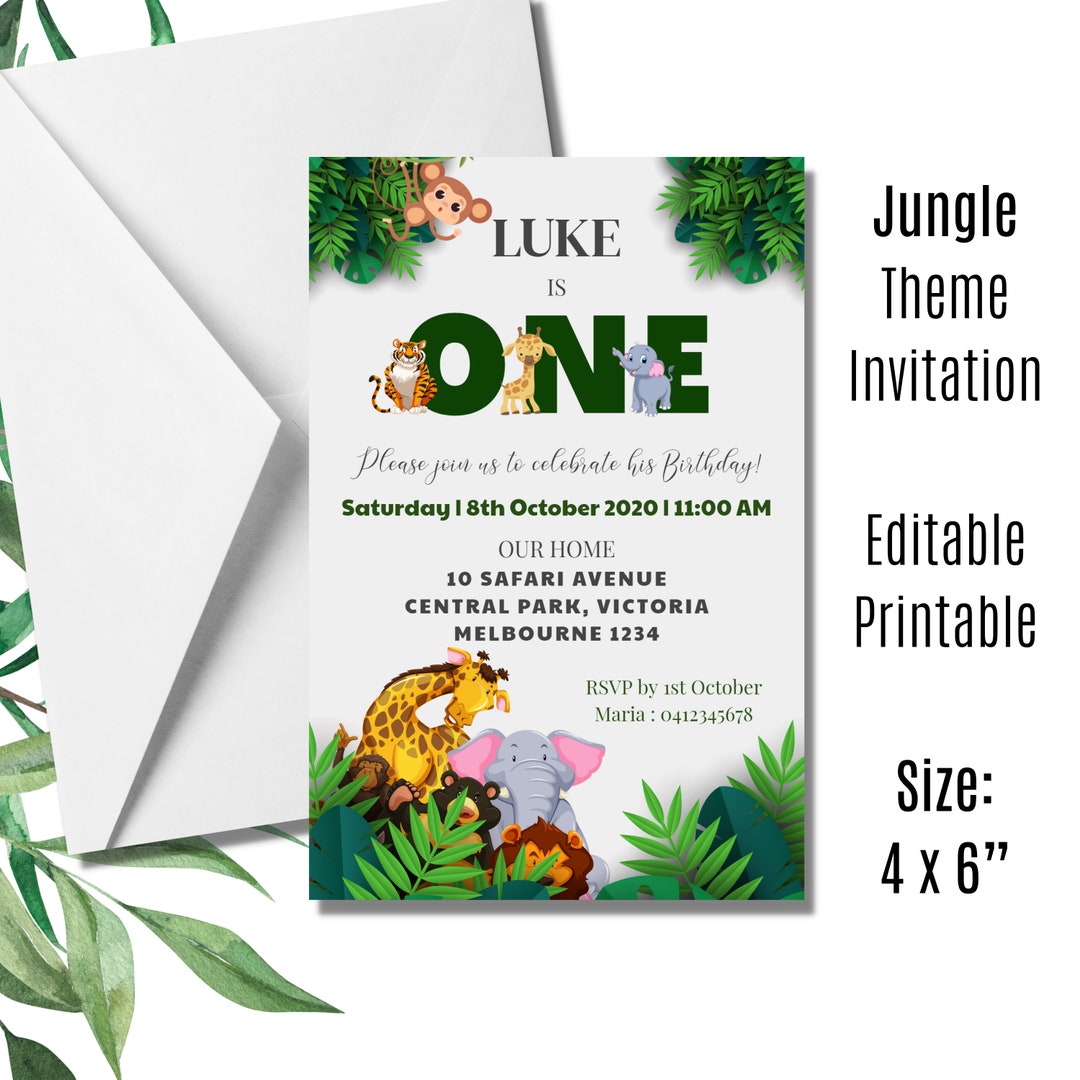 Jungle Theme Birthday Invitation | Editable Printable Template ...