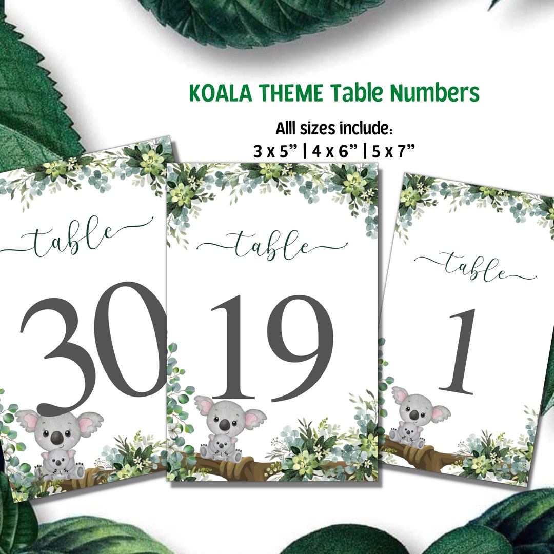 Printable Koala Theme Table Numbers / Editable Digital File / Digital ...