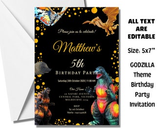 4x6 Printable Godzilla Theme Birthday Party Invitation | Editable ...