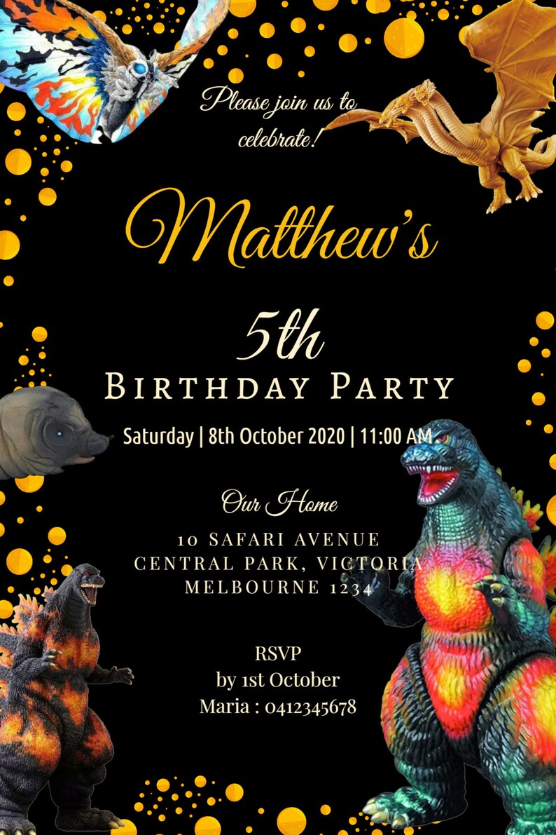4x6 Printable Godzilla Theme Birthday Party Invitation - Etsy
