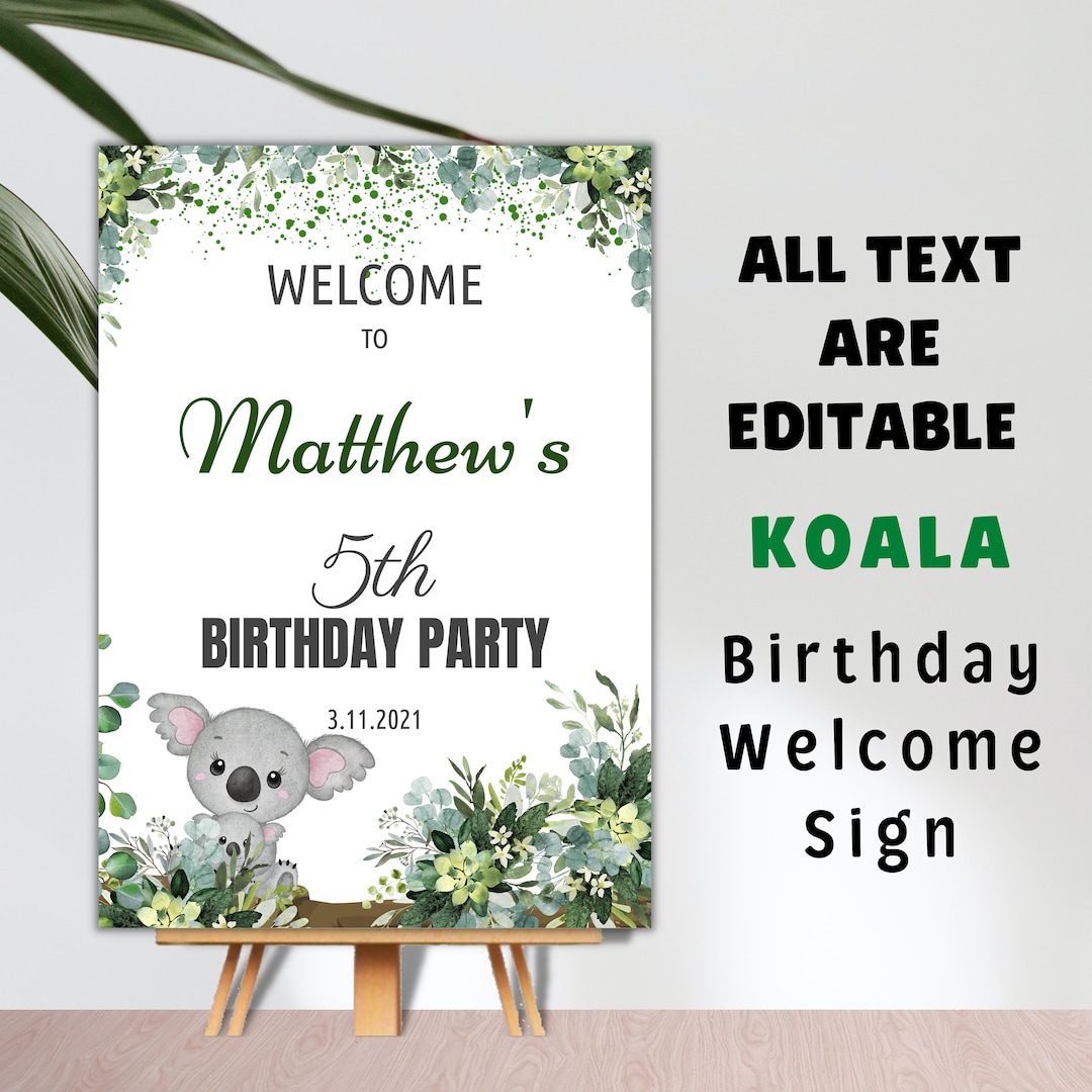 Koala Theme Editable Printable Welcome Sign Template | Digital Download ...