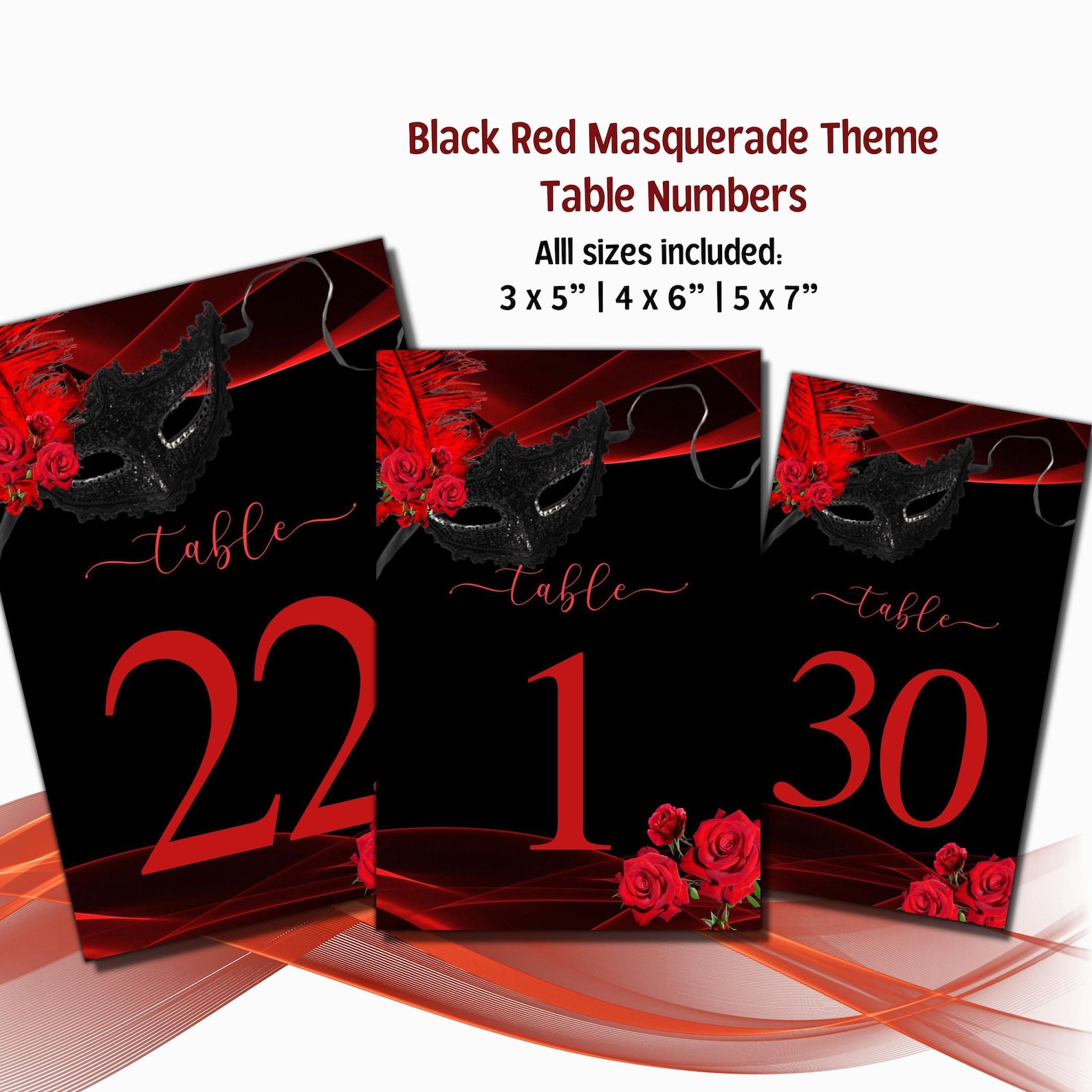 Printable Table Numbers Black Red Theme / Digital File / Digital ...