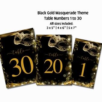 Printable Table Numbers Black Gold Theme / Digital File / Digital ...