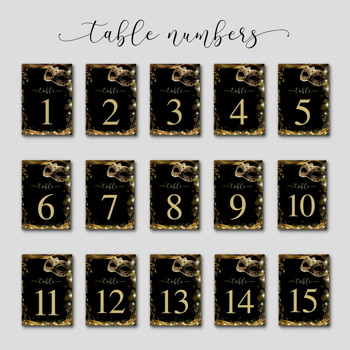 Printable Table Numbers Black Gold Theme / Digital File / - Etsy