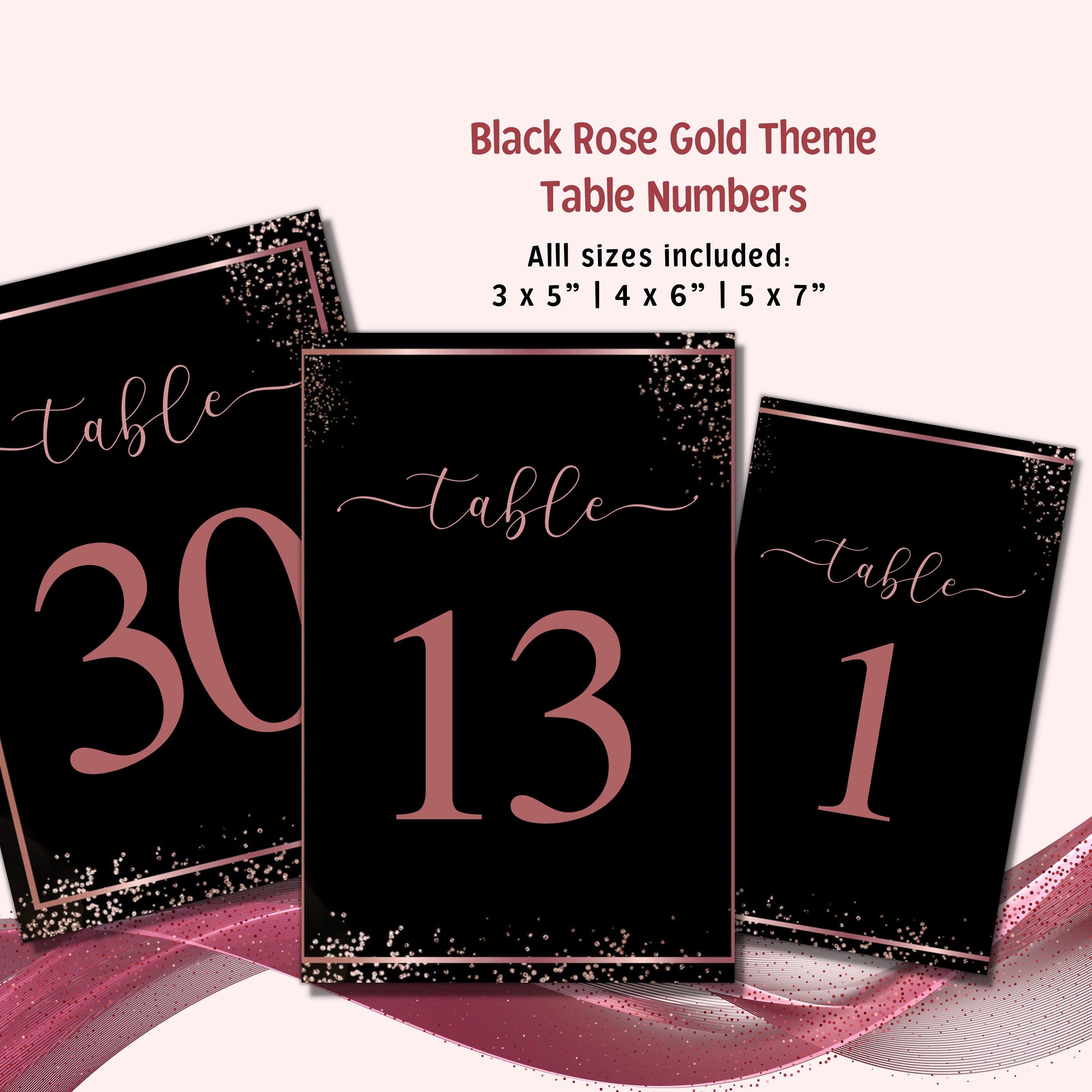 Printable Table Numbers Black Rose Gold Theme / Digital File / Instant ...