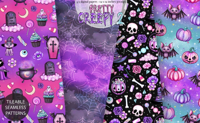 Pastel Goth Seamless Halloween Patterns X 4 - Etsy