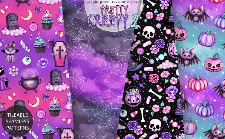 Pastel Goth Seamless Halloween Patterns X 4 - Etsy