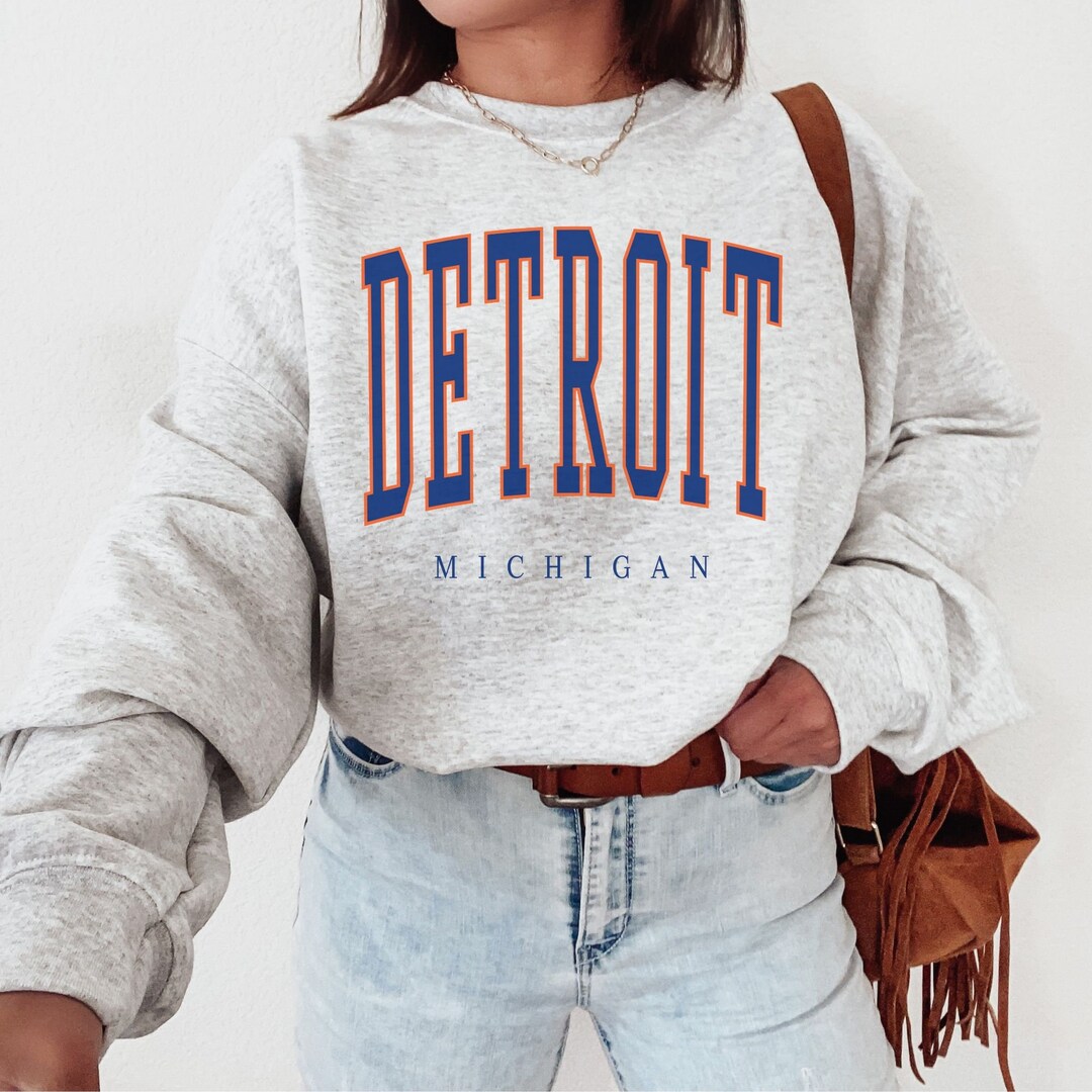 Detroit Vintage Varsity Crewneck Sweatshirt, Collegiate Detroit Sweater ...