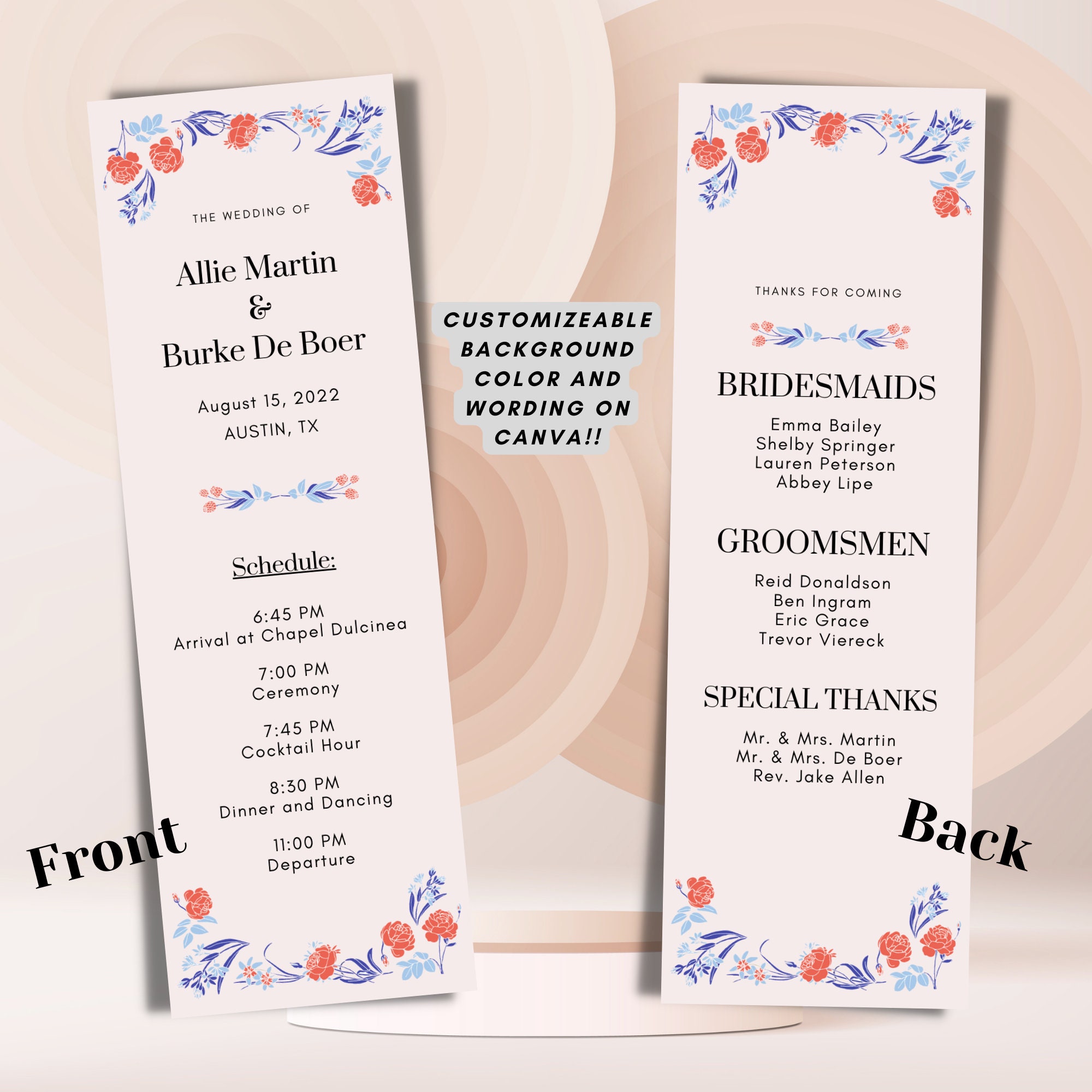 Canva Template Wedding Bookmark | Wedding Program, Wedding Favor, Gift ...