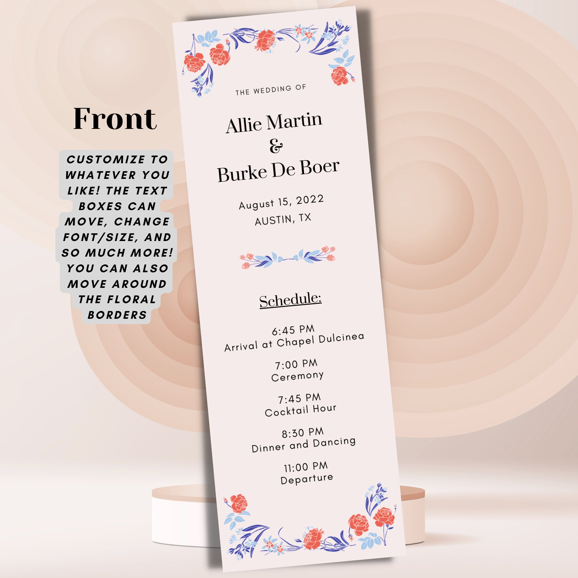 Canva Template Wedding Bookmark | Wedding Program, Wedding Favor, Gift ...