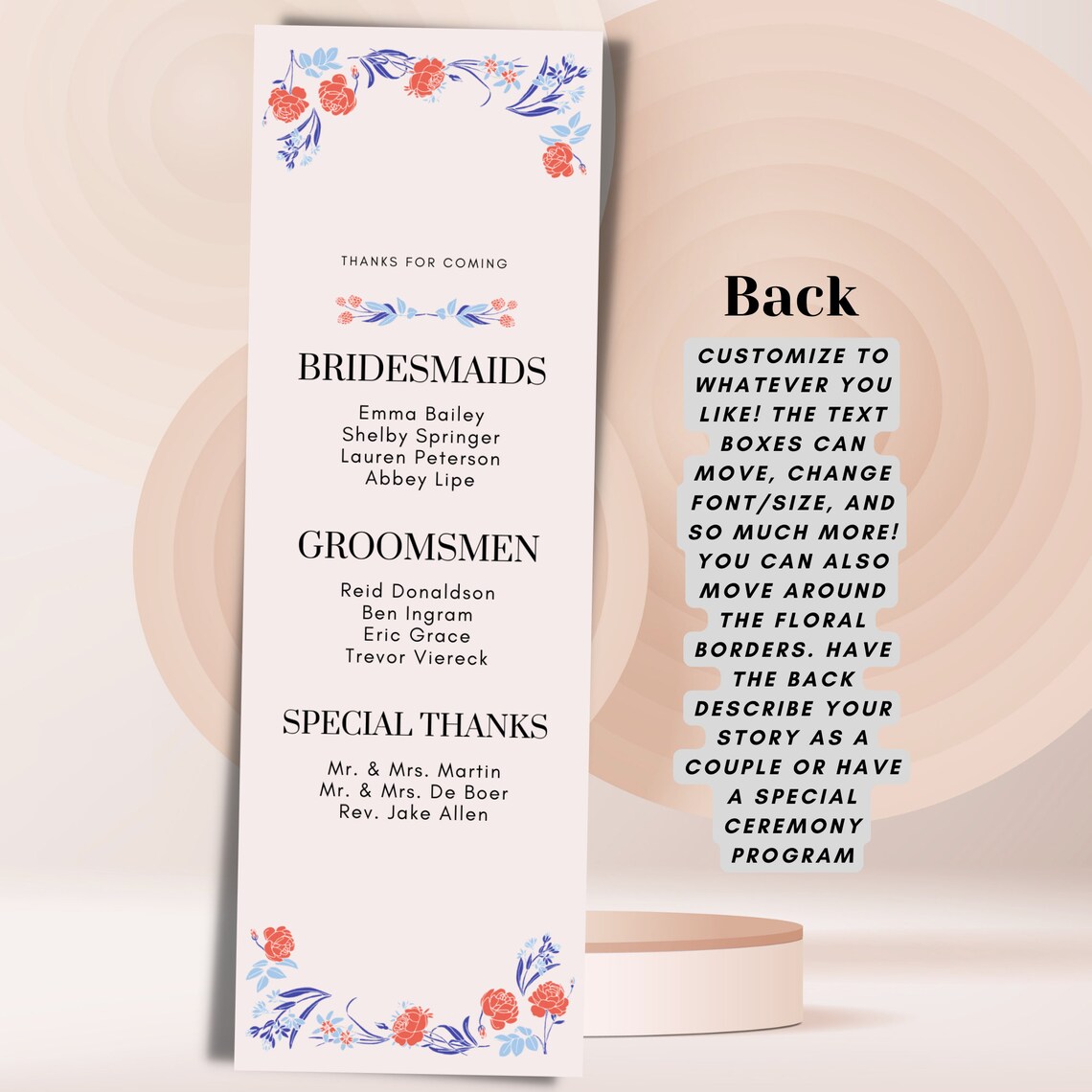 Canva Template Wedding Bookmark | Wedding Program, Wedding Favor, Gift ...