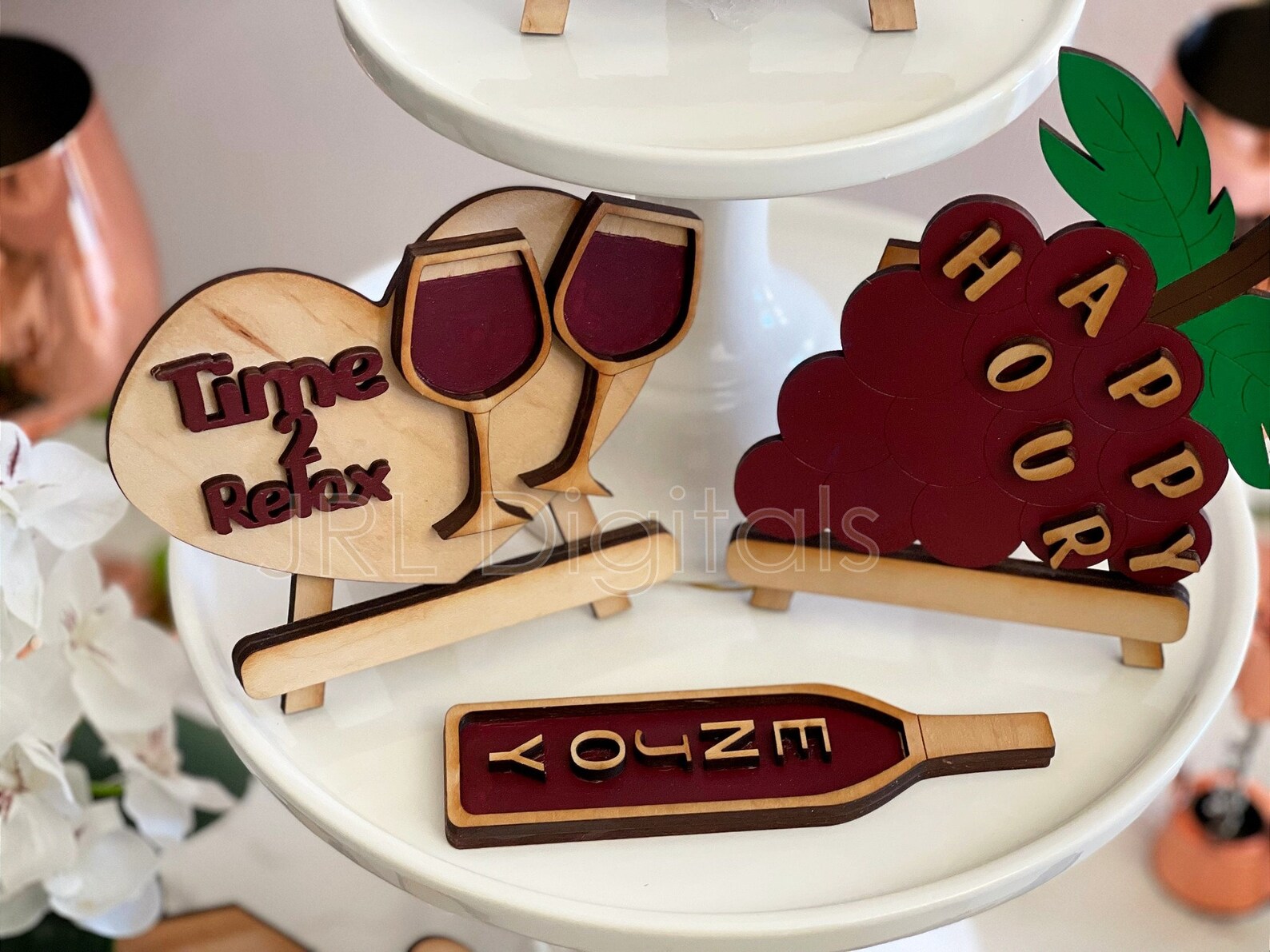 Wine Tier Tray SVG Wine Decanter Svg , Bottle and Happy Hour Sign Svg ...