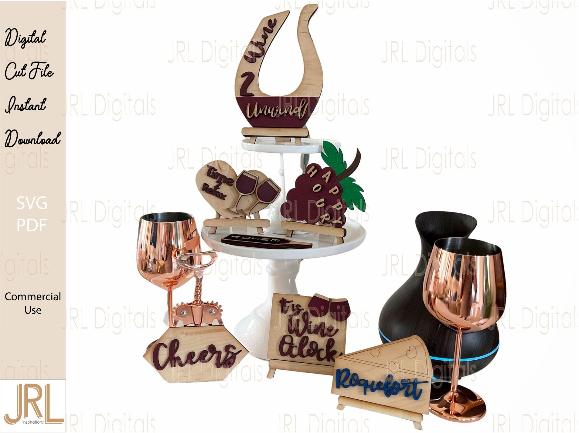 Wine Tier Tray SVG Wine Decanter Svg , Bottle and Happy Hour Sign Svg ...