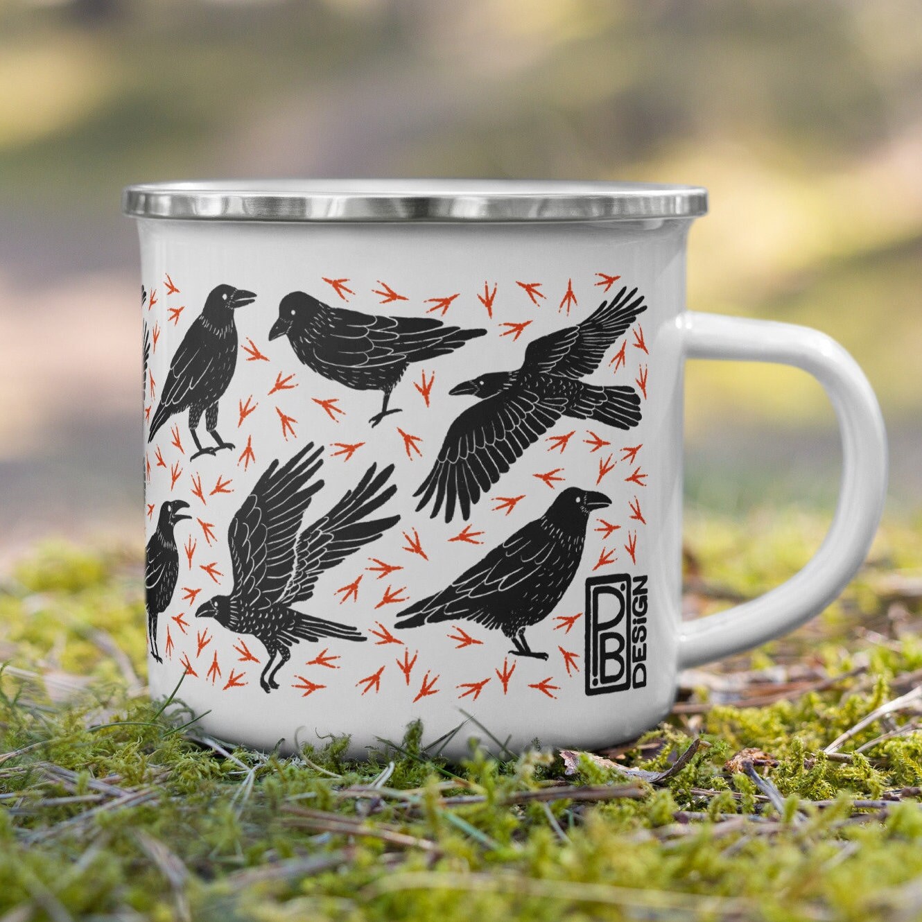 Raven Enamel Mug - 12oz Coffee Mug With Ravens - Camping Gift - Gift ...