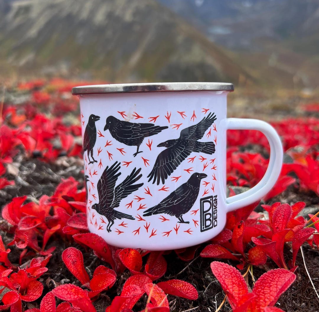 Raven Enamel Mug - 12oz Coffee Mug With Ravens - Camping Gift - Gift ...