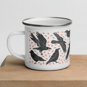 Raven Enamel Mug - 12oz Coffee Mug With Ravens - Camping Gift - Gift ...