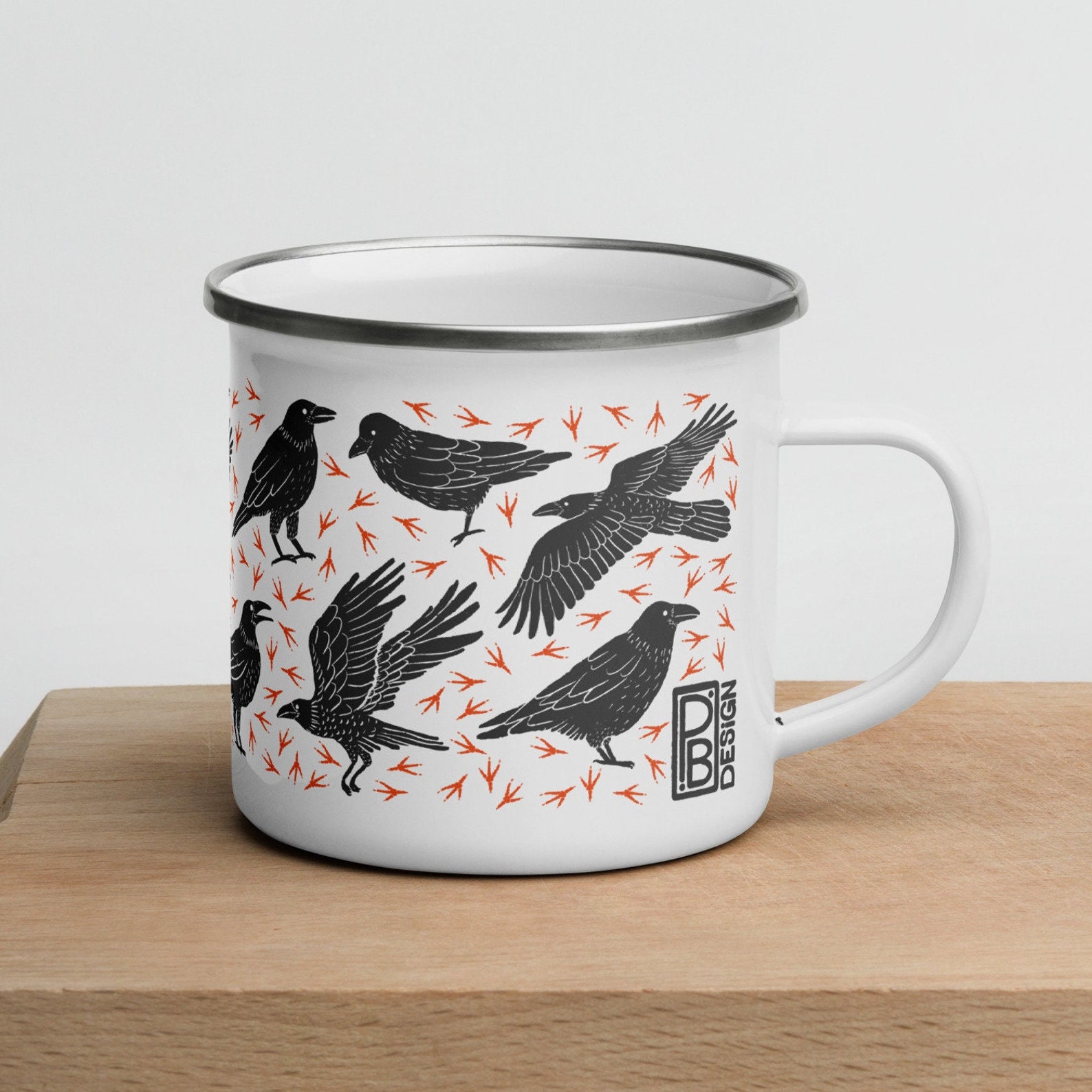 Raven Enamel Mug - 12oz Coffee Mug With Ravens - Camping Gift - Gift ...