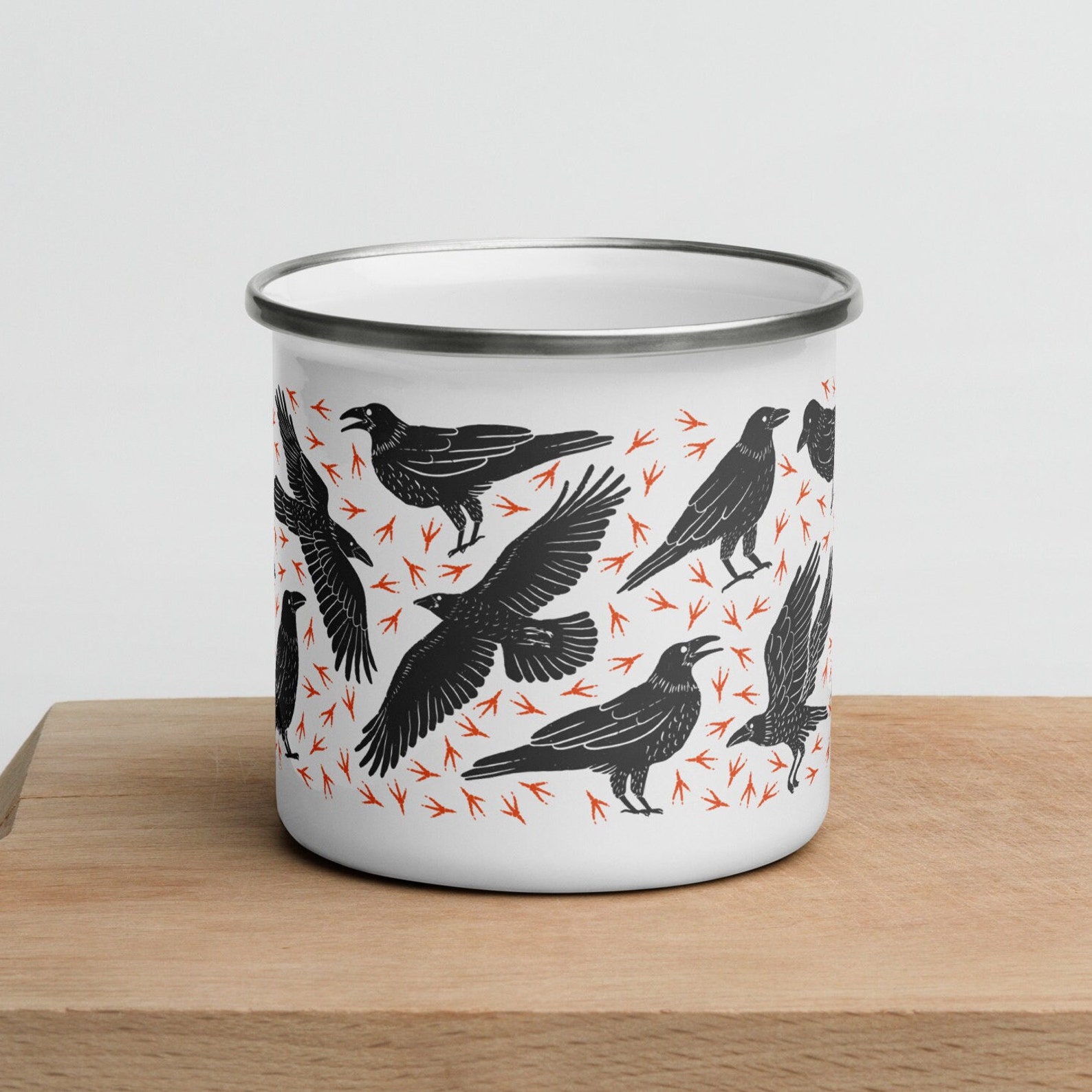 Raven Enamel Mug - 12oz Coffee Mug With Ravens - Camping Gift - Gift ...