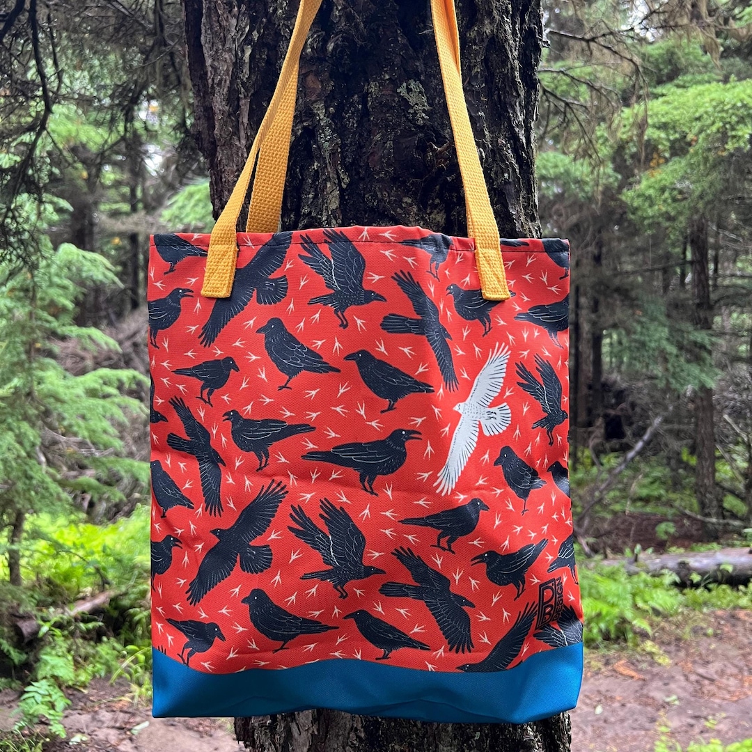 White Raven Tote Bag - Hand Drawn Design With Ravens - Inspired by ...