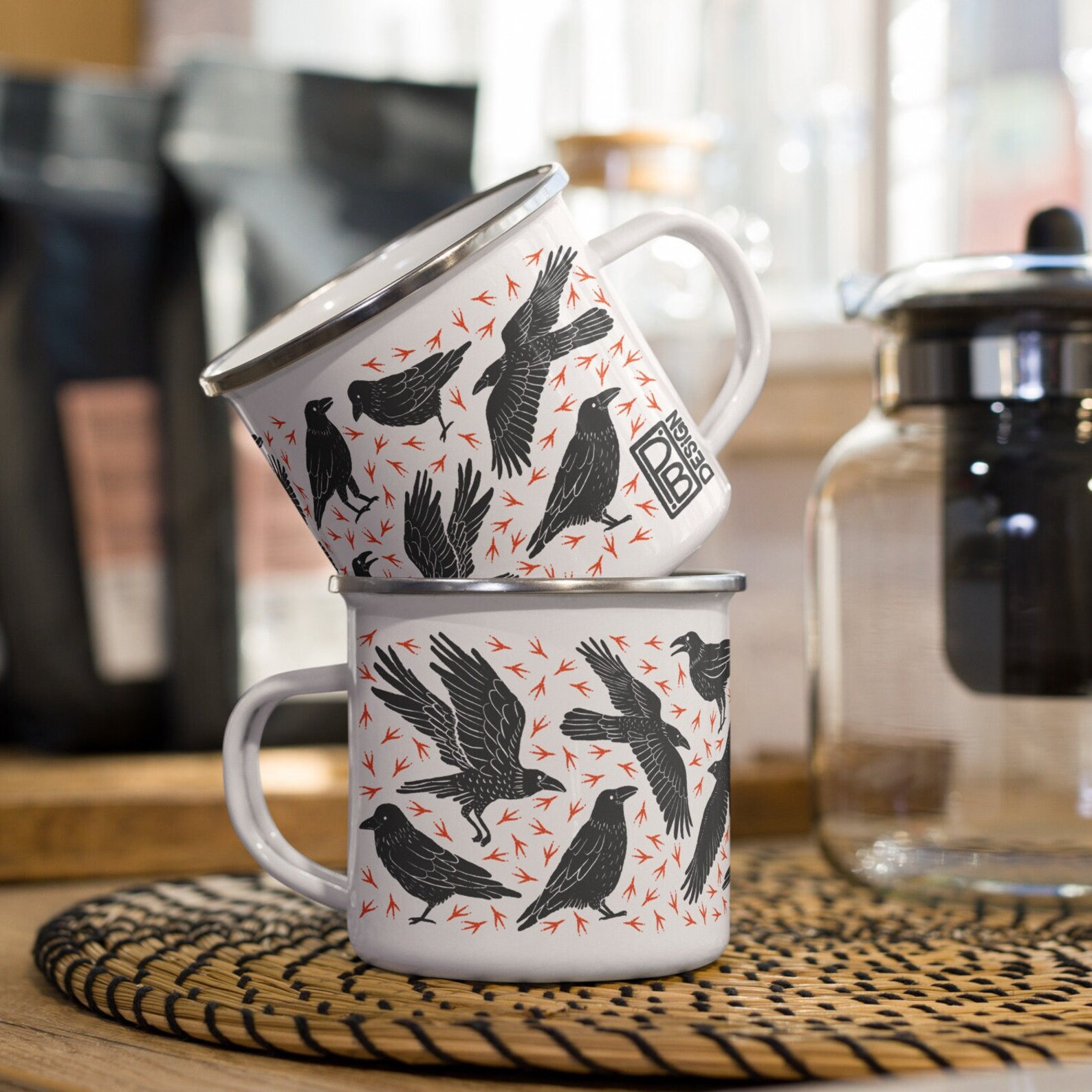 Raven Enamel Mug - 12oz Coffee Mug With Ravens - Camping Gift - Gift ...