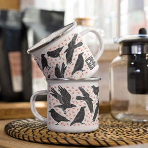 Raven Enamel Mug - 12oz Coffee Mug With Ravens - Camping Gift - Gift ...