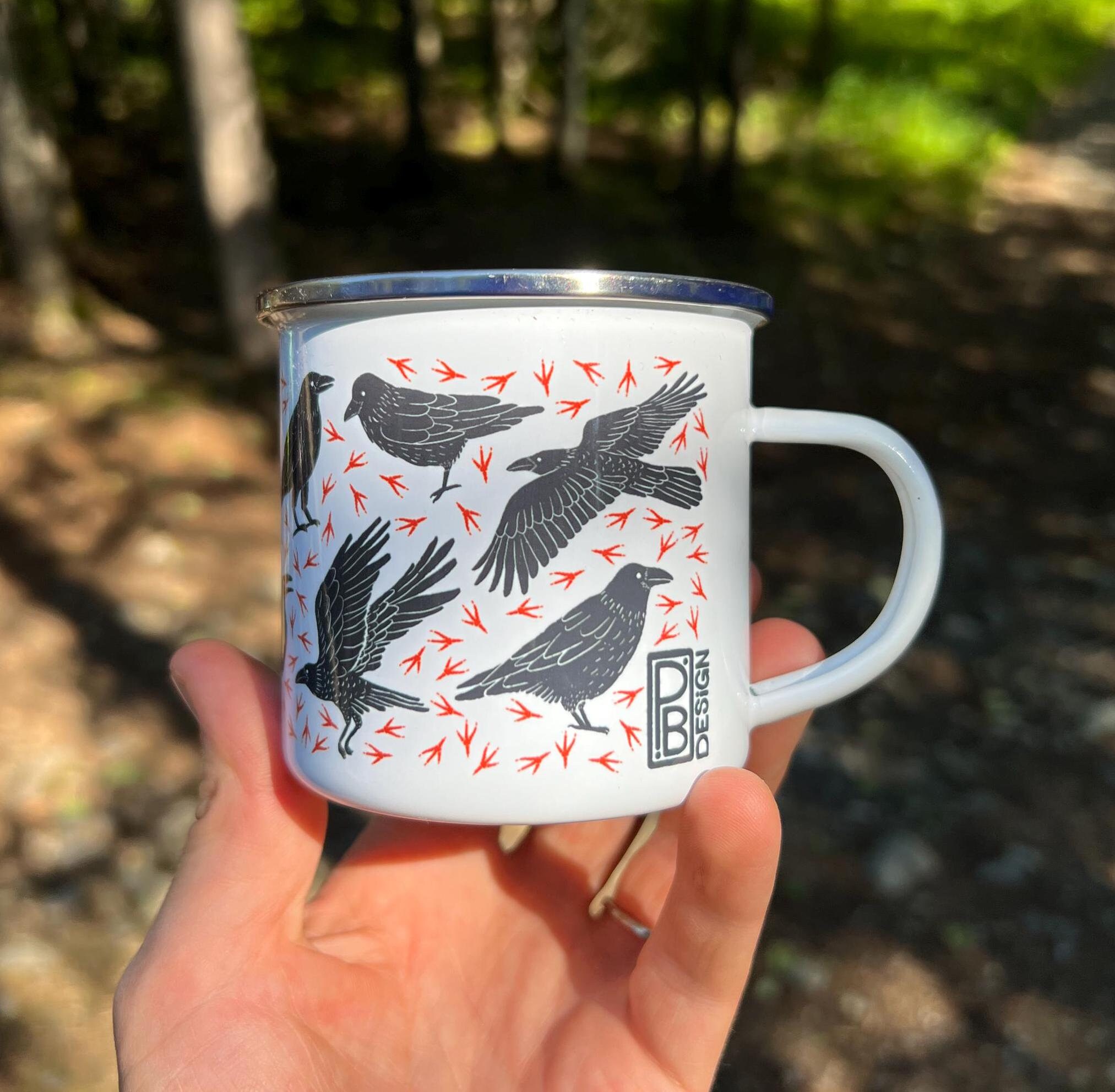 Raven Enamel Mug - 12oz Coffee Mug With Ravens - Camping Gift - Gift ...