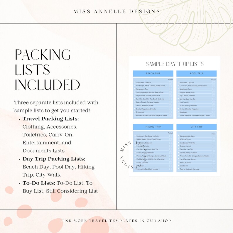Editable Travel Packing Lists, Day Trip Lists, To-do Checklists, Sample ...