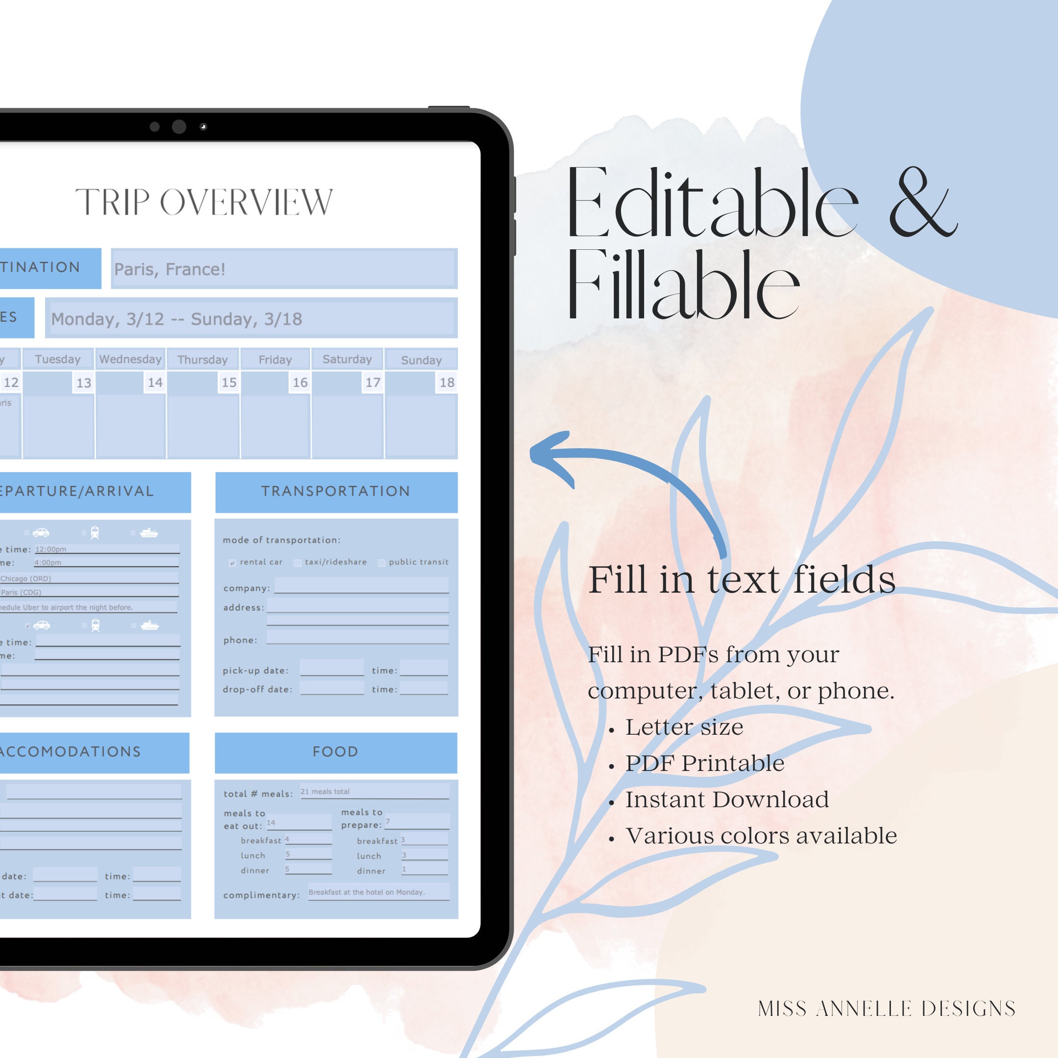 Editable Travel Overview Page, Travel Planner, Itinerary, Printable ...