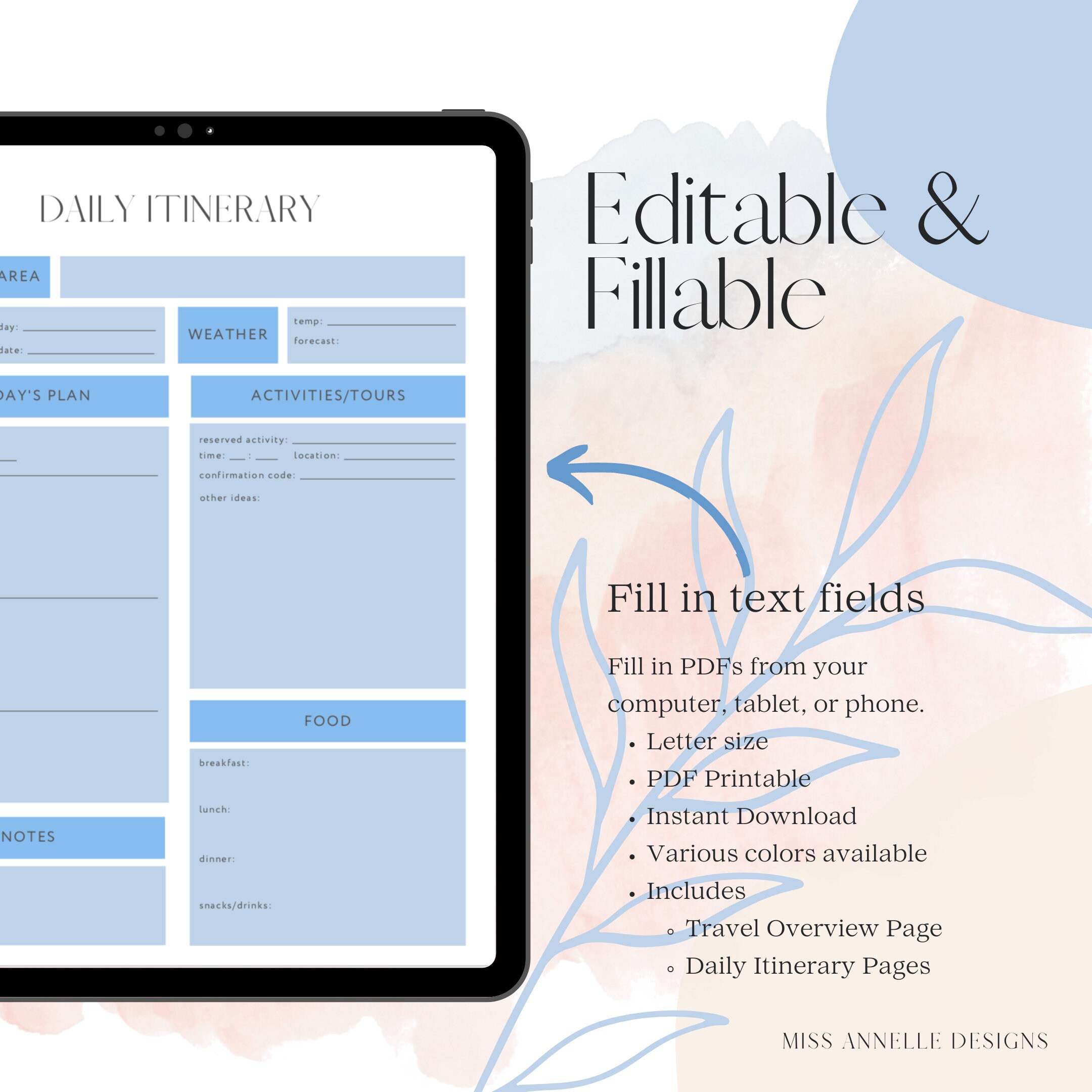 Editable Travel Planner, US Letter Format, Travel Overview Page, Daily ...