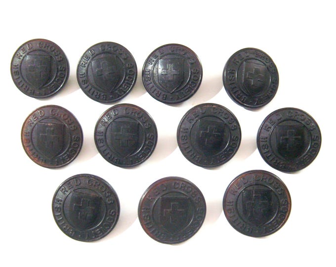 Vintage Ww2 Era BRITISH RED CROSS Society Buttons X11 Pressed Horn 30mm ...