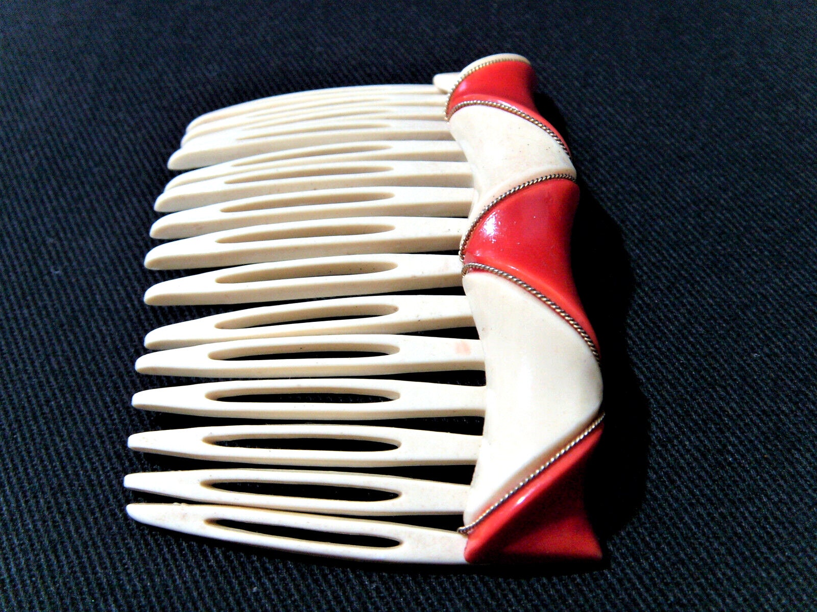 Vintage Circa 1920s 30s ART DECO Style Ladies Hair Comb Slide Red Cream ...