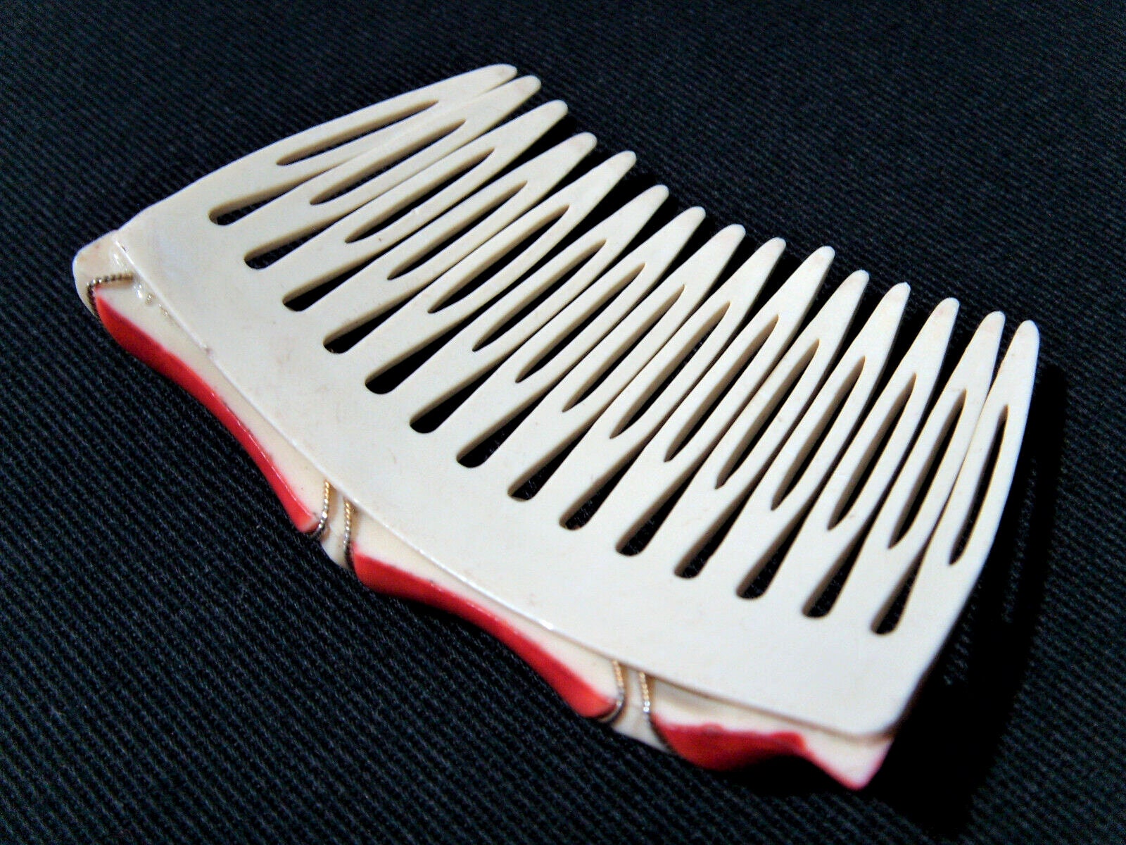 Vintage Circa 1920s 30s ART DECO Style Ladies Hair Comb Slide Red Cream ...