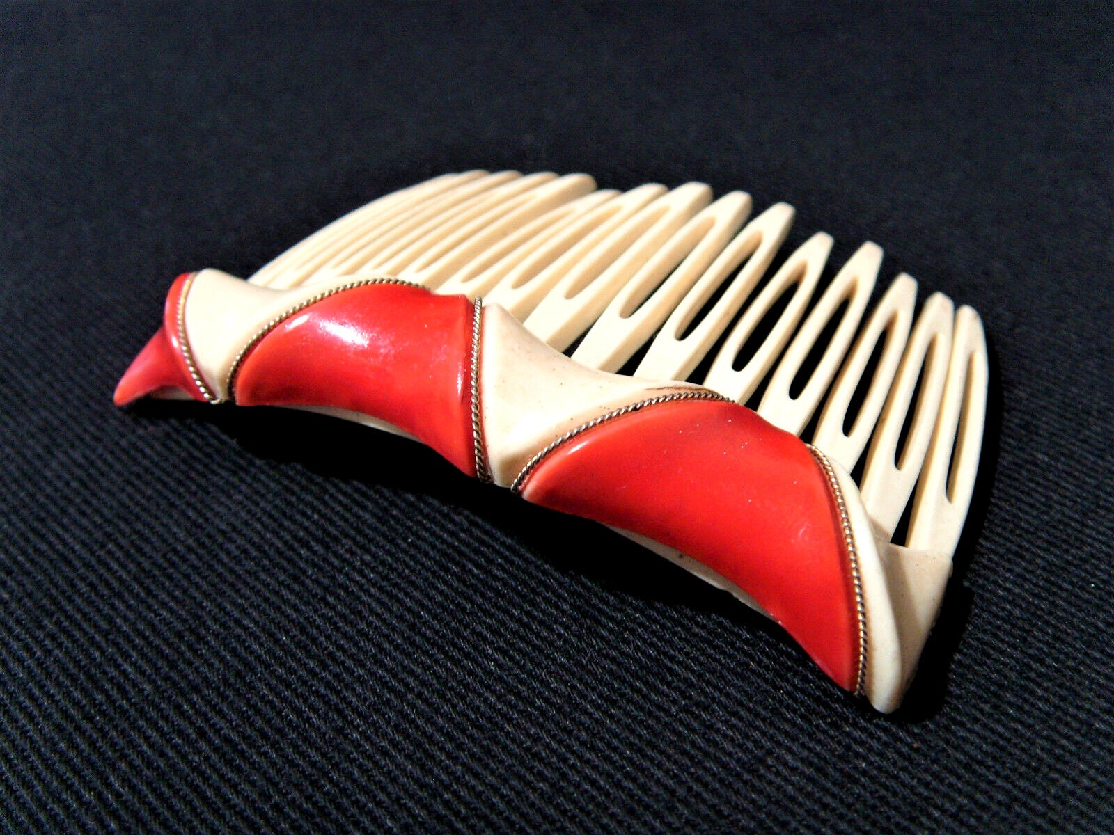 Vintage Circa 1920s 30s ART DECO Style Ladies Hair Comb Slide Red Cream ...