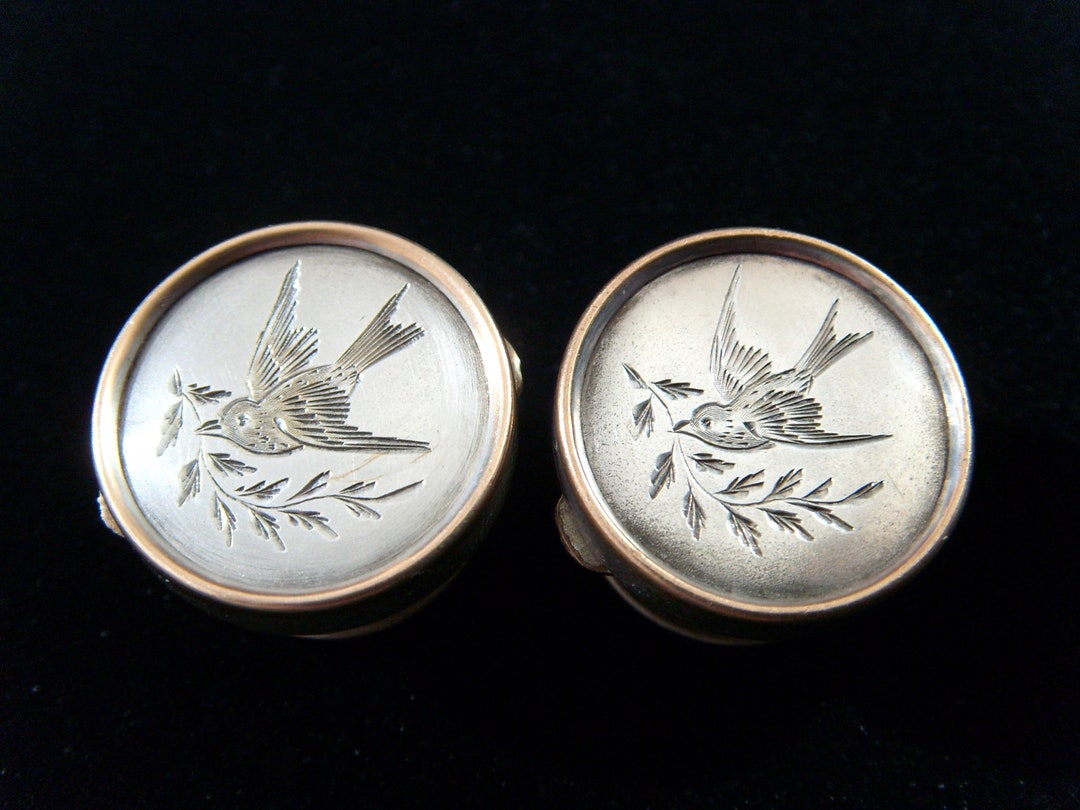 Antique Rare WESTS PATENT Cufflinks Bachelor Buttons With Dove of Peace ...