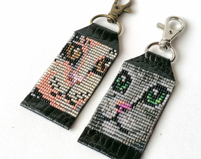 Sleepy Tabby Cat Cat Genuine Leather Keychain - Etsy