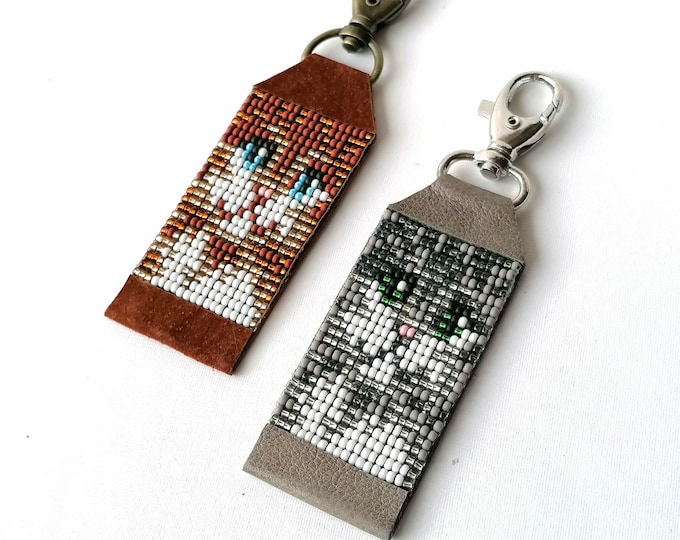 Sleepy Tabby Cat Cat Genuine Leather Keychain - Etsy