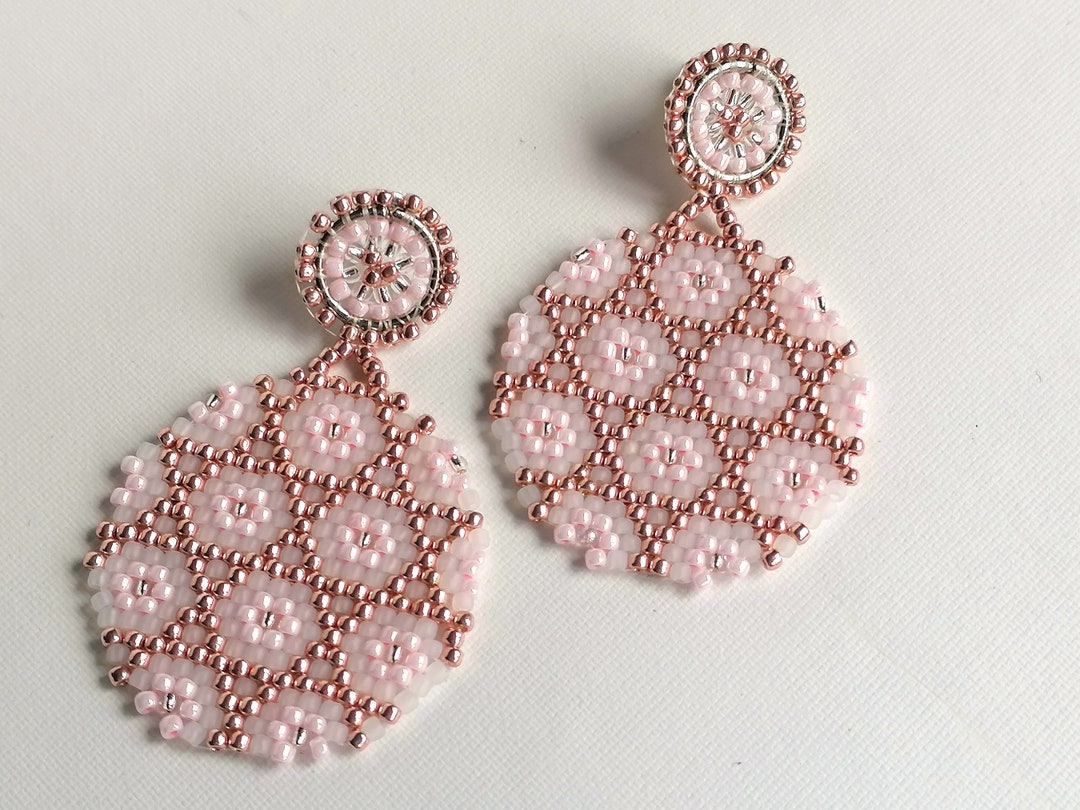 Pink Seed Bead Circle Earrings: Boho Bride Jewelry - Etsy