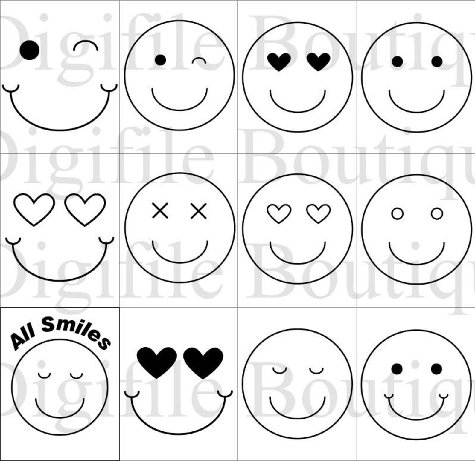 12 Smiley Faces SVG File, Smiley Faces SVG Cricut Cut Files, Smiley ...