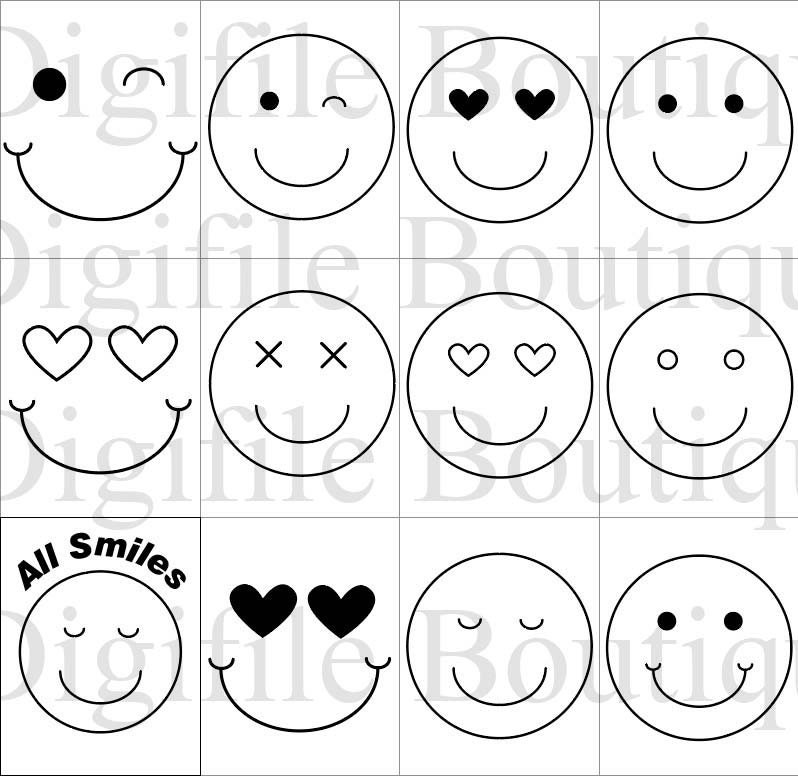 12 Smiley Faces SVG File, Smiley Faces SVG Cricut Cut Files, Smiley ...