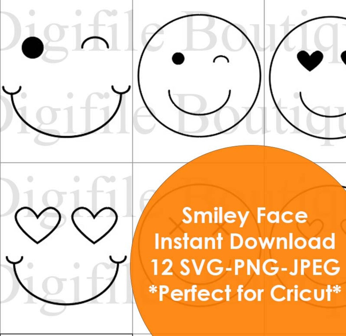 12 Smiley Faces SVG File, Smiley Faces SVG Cricut Cut Files, Smiley ...
