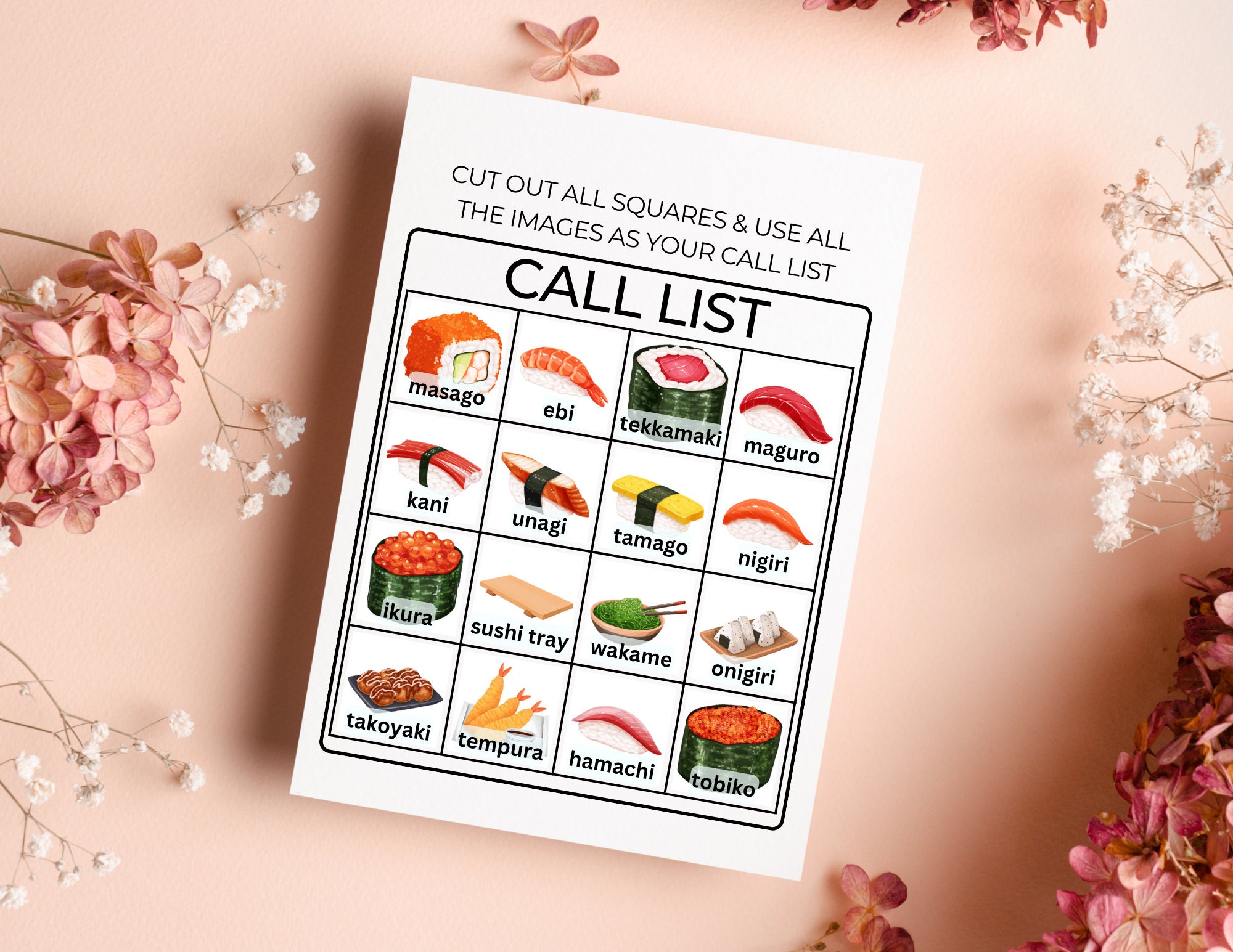 Sushi Bingo Game: 30 Printable Sushi Bingo Cards, Japanese Food Party ...
