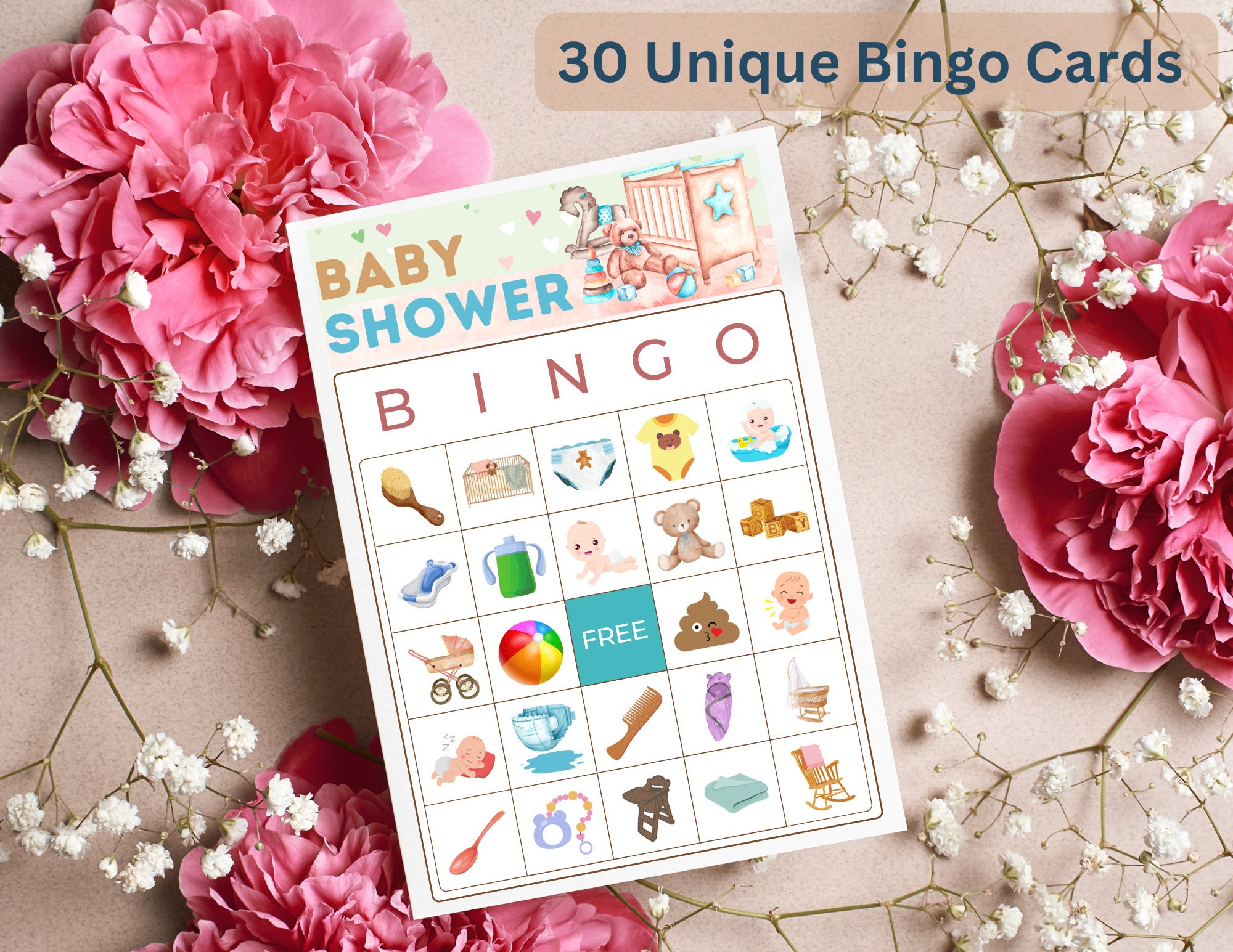 30 Baby Shower Bingo Cards, Baby Bingo, Prefilled Baby Bingo Game, Baby ...