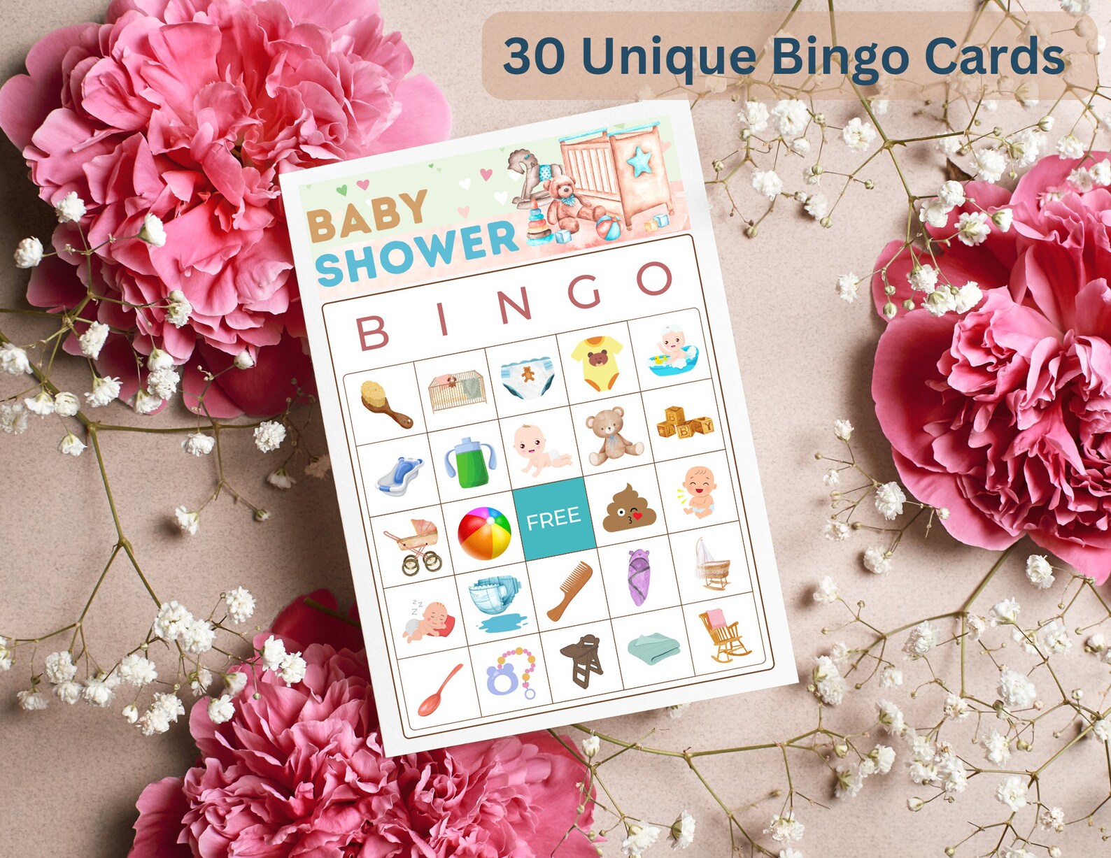 30 Baby Shower Bingo Cards, Baby Bingo, Prefilled Baby Bingo Game, Baby ...