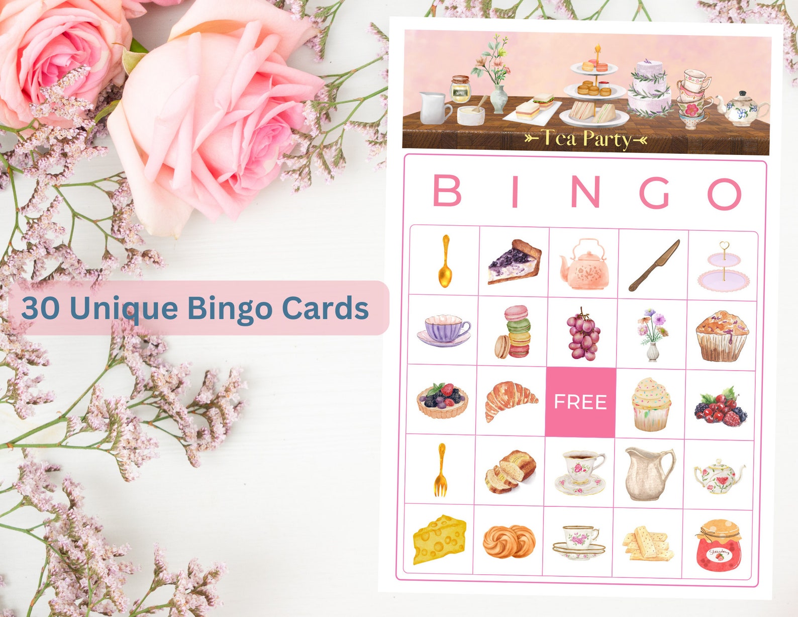 Tea Party Bingo Cards: 30 Printable Bingo Cards; High Tea Party ...