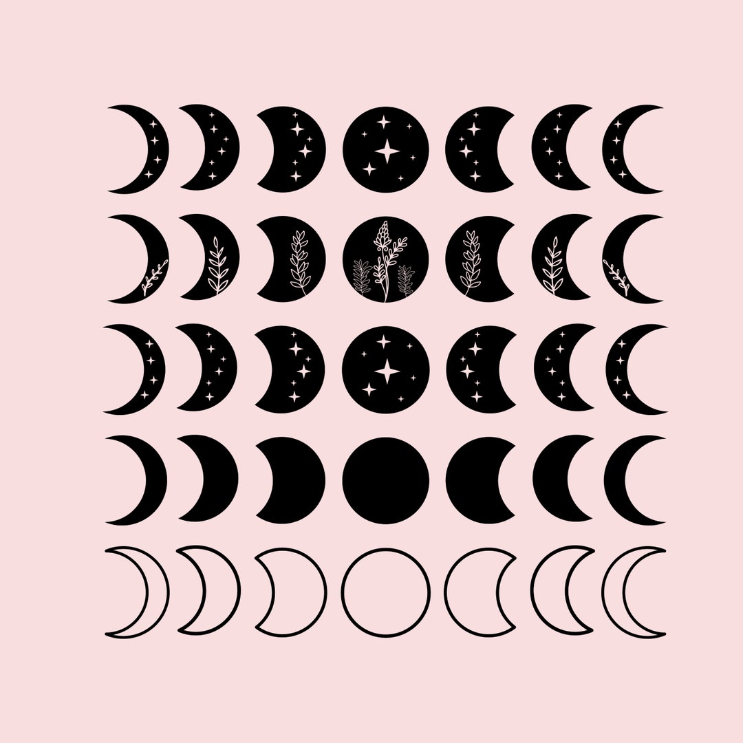 Moon Phase Svg Bundle, Moon Charm, Lunar Phases, Boho Moon Svg ...