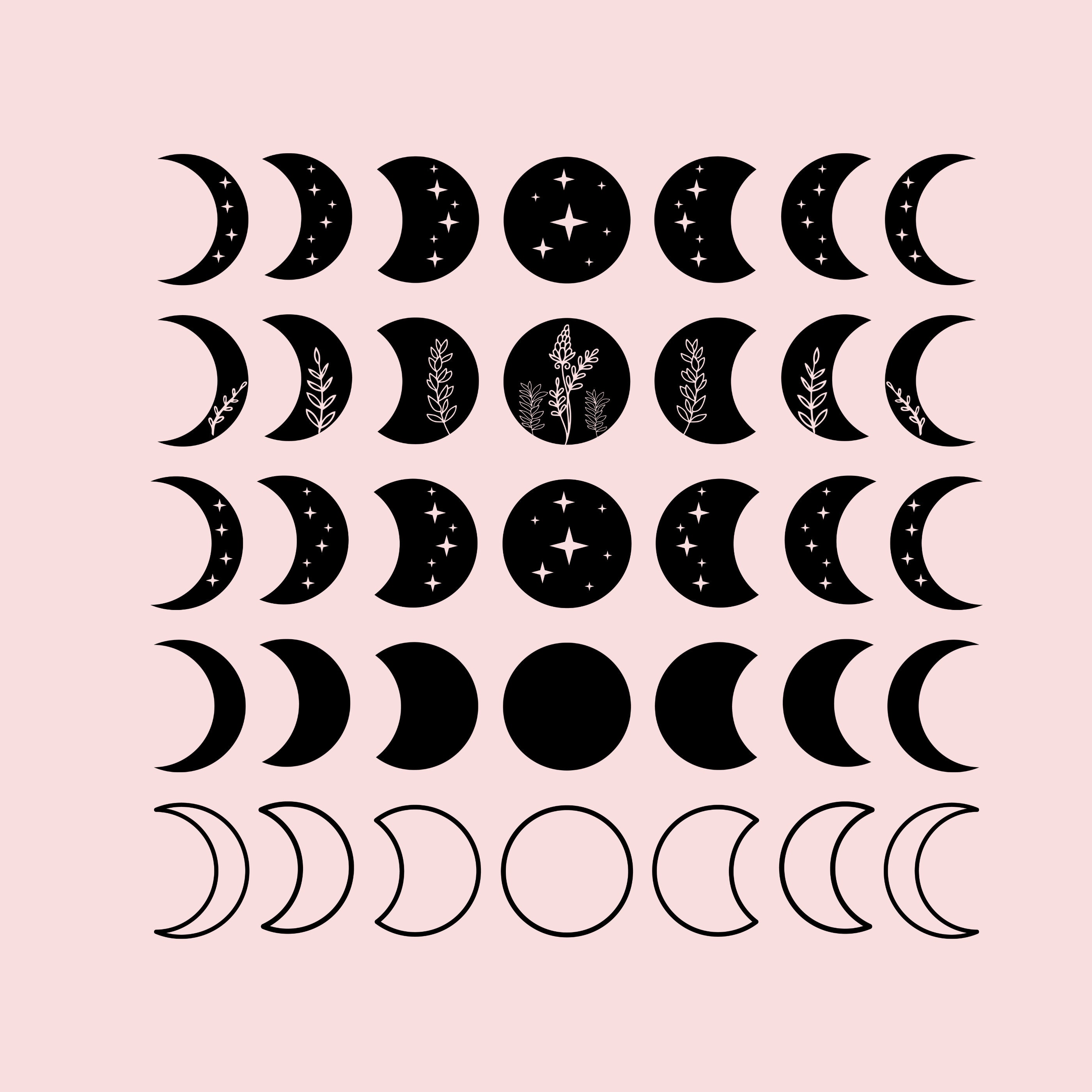 Moon Phase Svg Bundle Moon Charm Lunar Phases Boho Moon - Etsy
