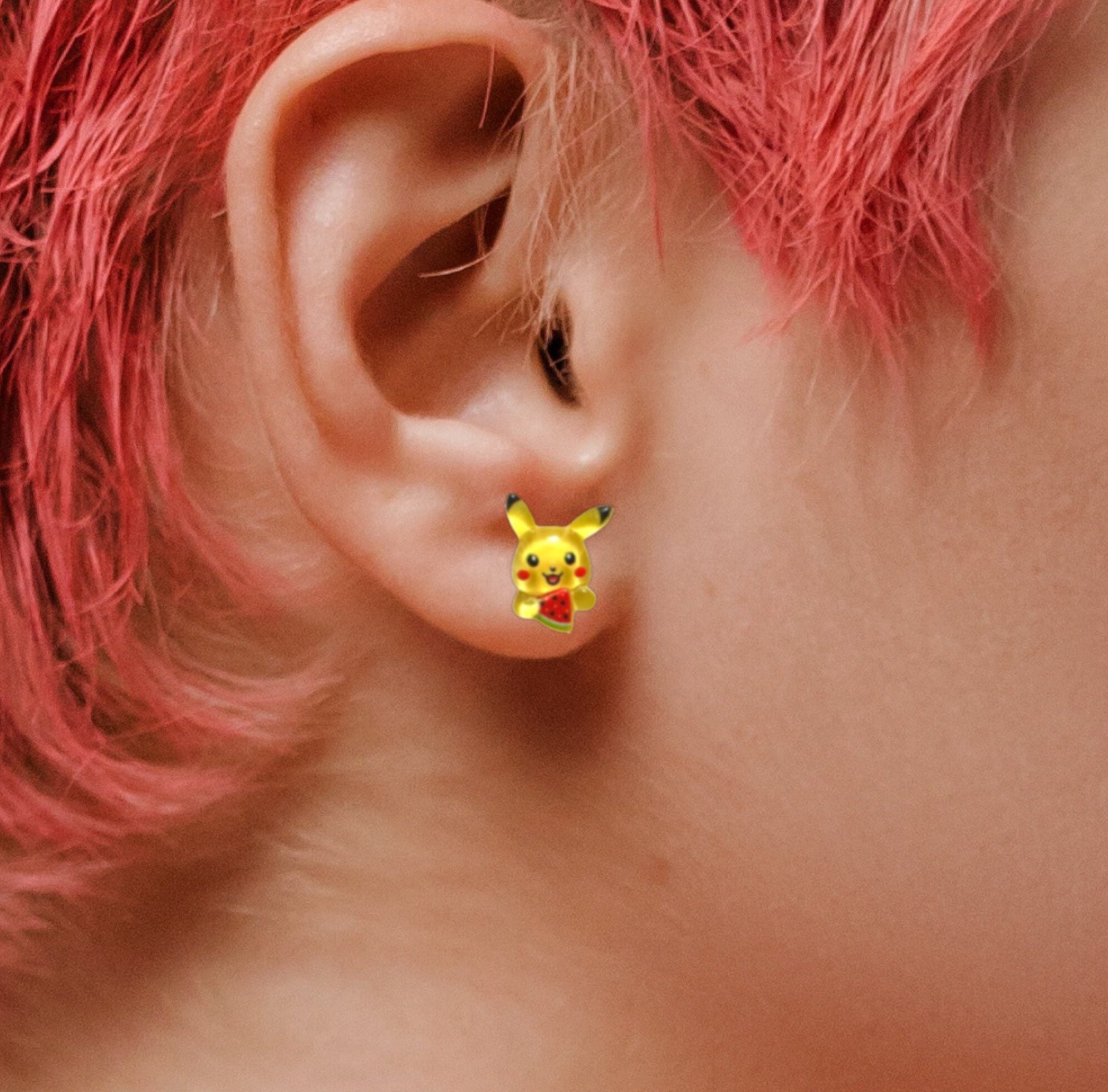 Handmade Pokemon Pikachu & Psyduck Kawaii Hypoallergenic Resin Stud ...