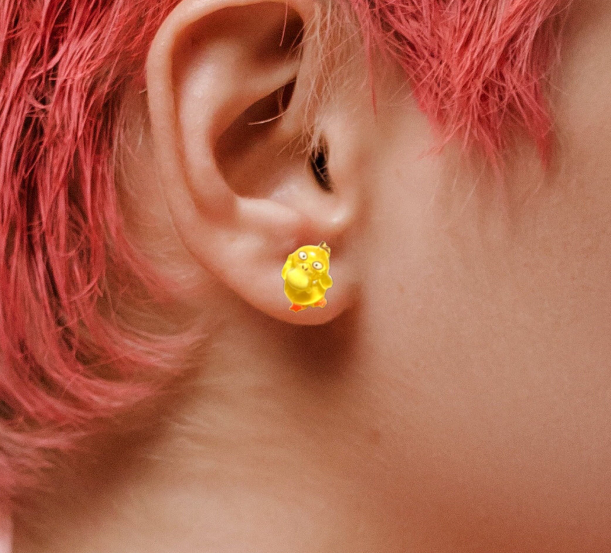 Handmade Pokemon Pikachu & Psyduck Kawaii Hypoallergenic Resin Stud Earrings Nickel Free ...